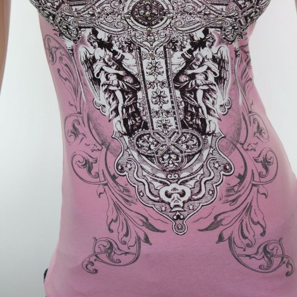 Bling | Tops | Bling Soft Pink Cross Angel Wing Razor Cut Top | Poshmark